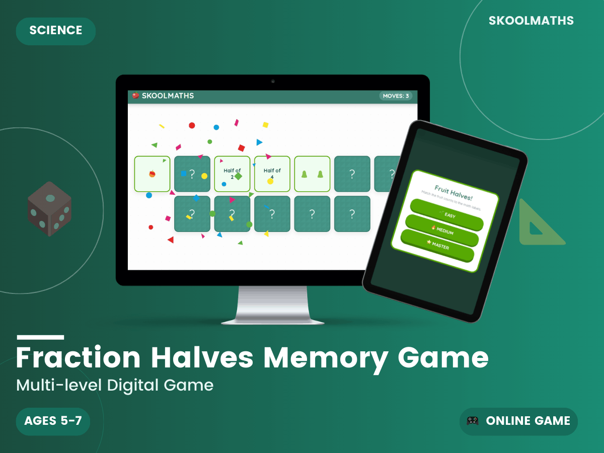 Fraction Halves Memory Game: Maths Fraction — Activities (Ages 5–7 ...