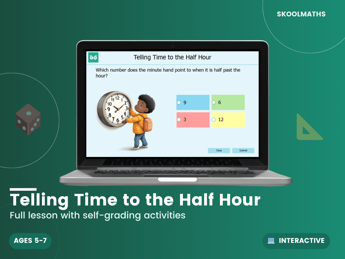 Telling Time to the Half Hour: Year 2 Maths Interactive Lesson & Time ...